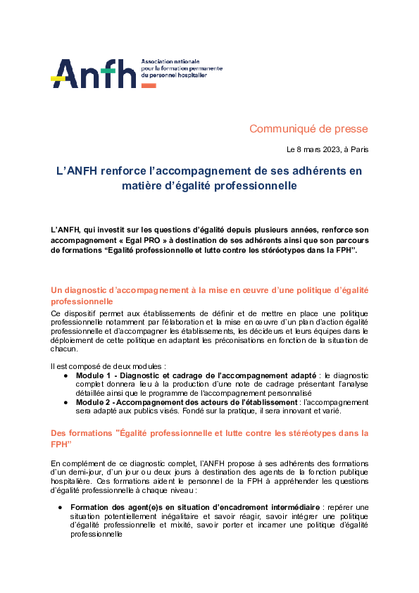 CP égalité professionnelle | ANFH