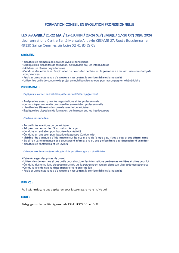 Programme formation CEP en Pays de la Loire | ANFH