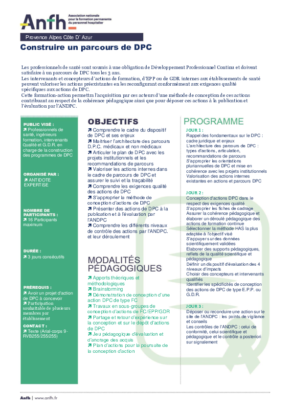 Programme "Construire un parcours DPC" | ANFH