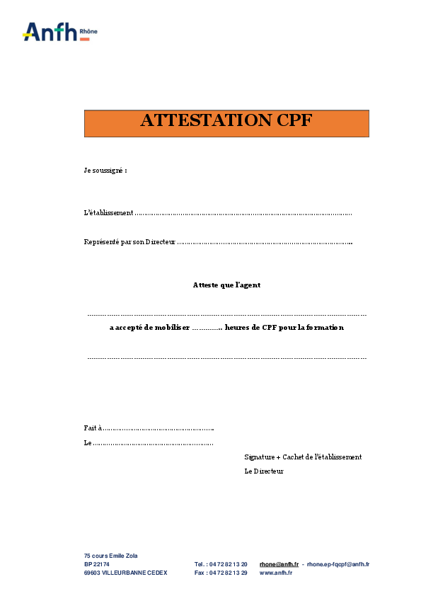 ATTESTATION CPF | ANFH