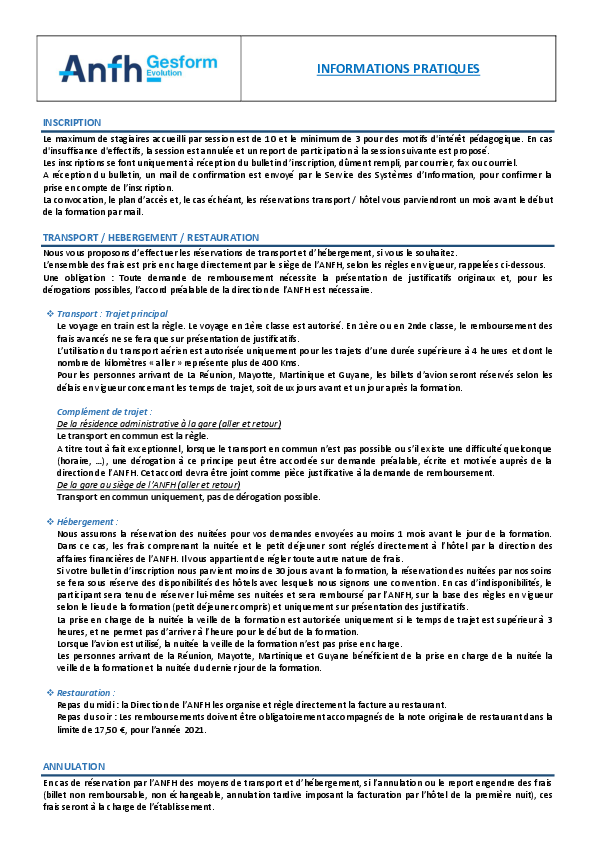 Bulletin inscription (formation au siège de l'ANFH) | ANFH