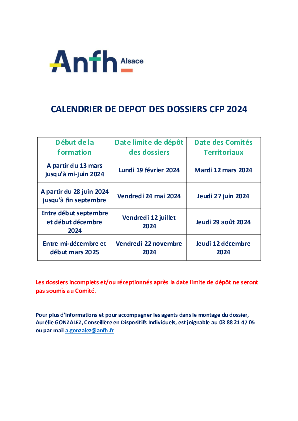 Calendrier de dépôt des dossiers CFP | ANFH Calendrier de dépôt des dossiers CFP | ANFH