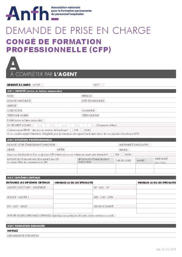 DOSSIER DEMANDE DE PRISE EN CHARGE CFP | ANFH