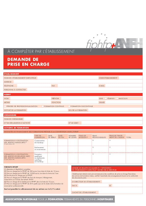 DEMANDE DE PRISE EN CHARGE FIPHFP | ANFH