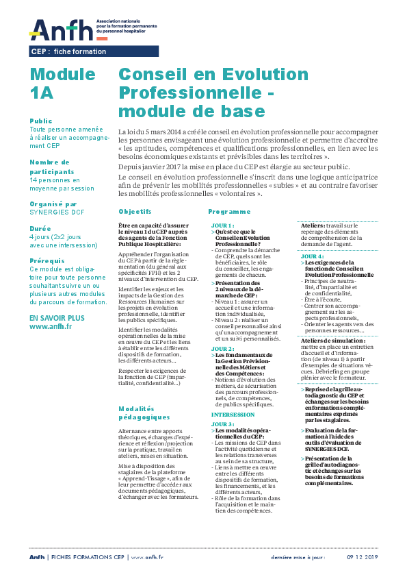 Fiche Formation CEP module 1A | ANFH