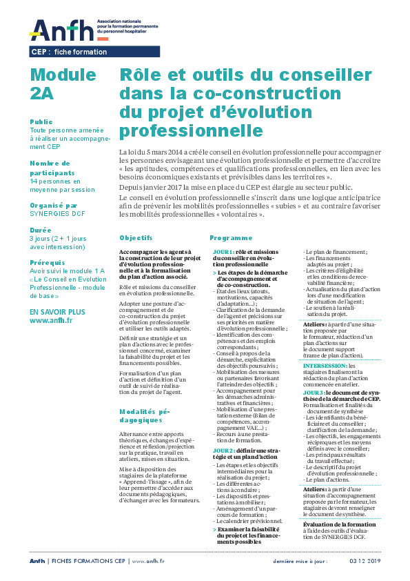 Fiche Formation CEP module 2A | ANFH