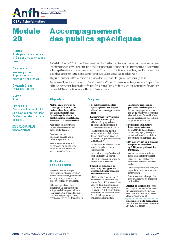 Fiche Formation CEP module 2D | ANFH