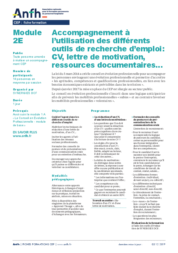 Fiche Formation CEP module 2E | ANFH