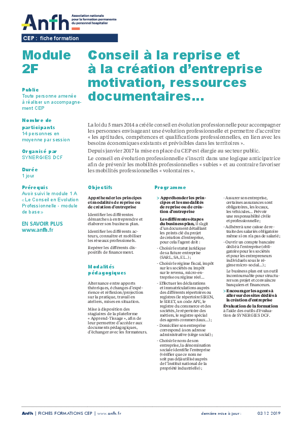Fiche Formation CEP module 2F | ANFH