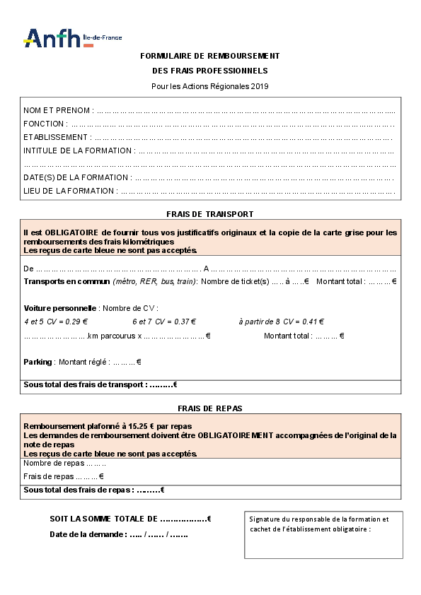Fiche De Remboursement