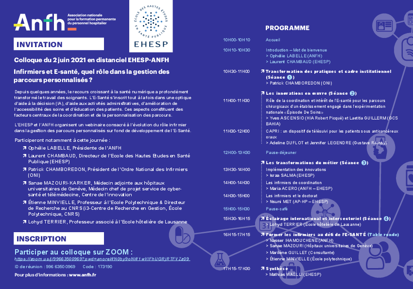 Programme colloque EHESP-ANFH - 2 juin 2021 | ANFH