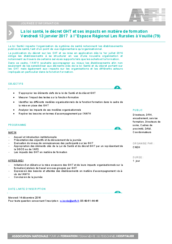 PROGRAMME DE LA JOURNEE | ANFH