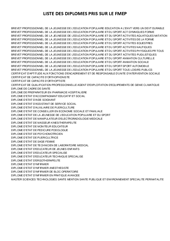 LISTE DES DIPLOMES PRIS SUR LE FMEP | ANFH