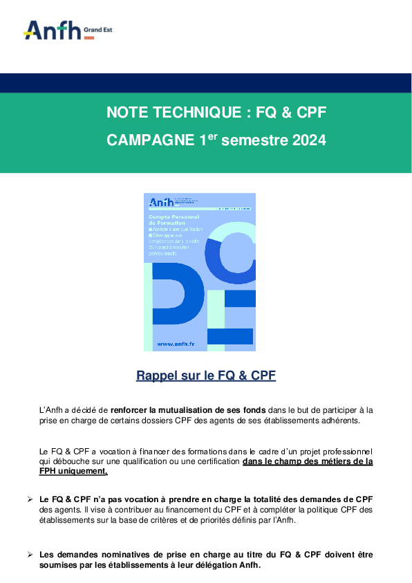 Note technique FQ & CPF | ANFH