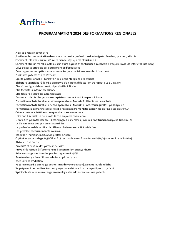 Formations régionales 2024 | ANFH