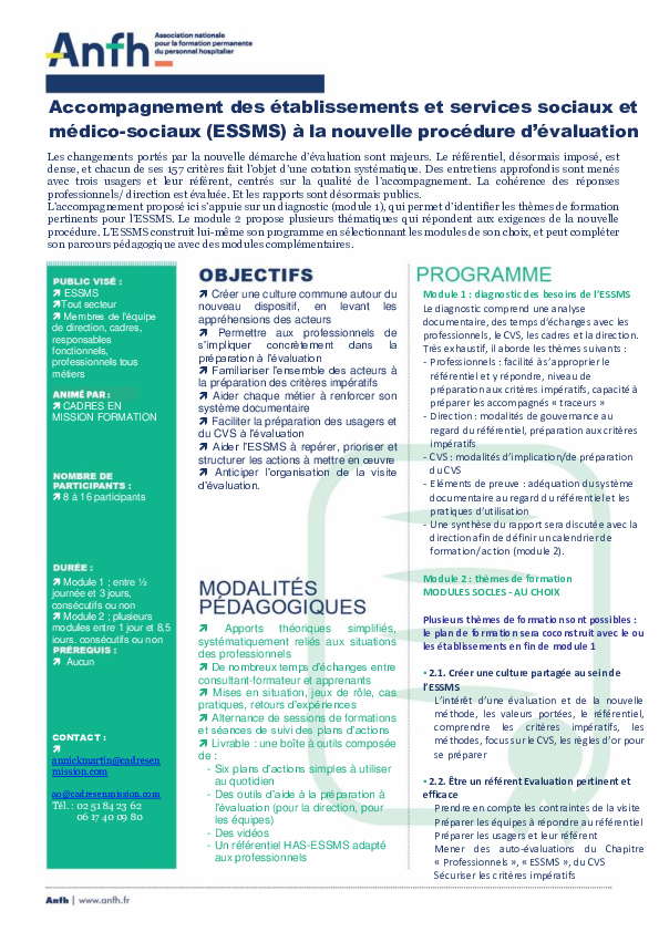 Programme CADRES EN MISSION | ANFH