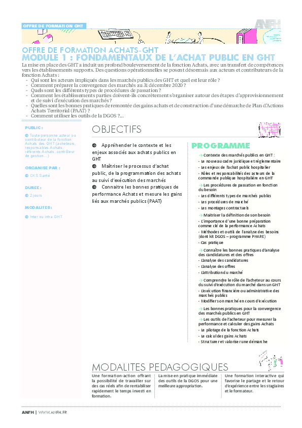 Formation achat GHTmodule 1 | ANFH