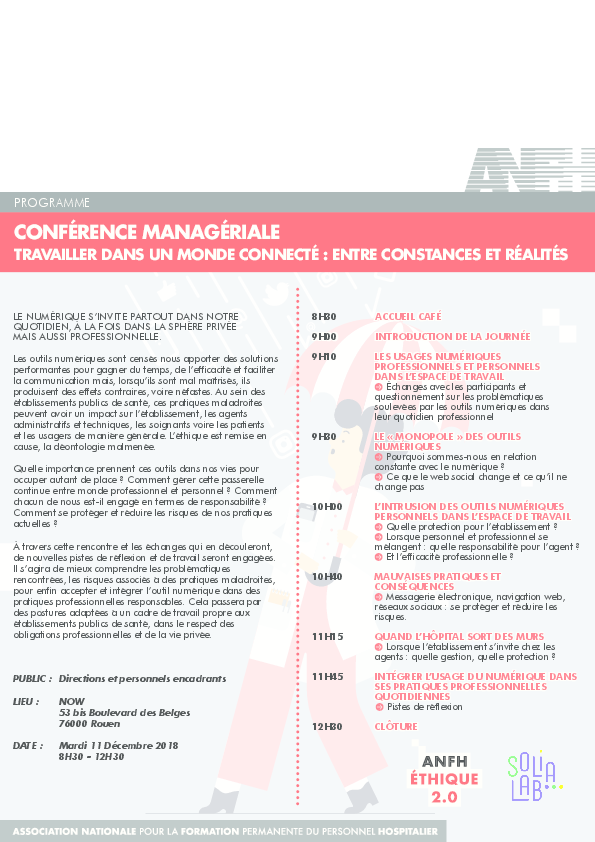 Programme conférence managériale 2019 | ANFH