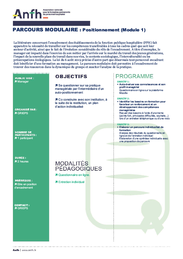 Programme des modules | ANFH