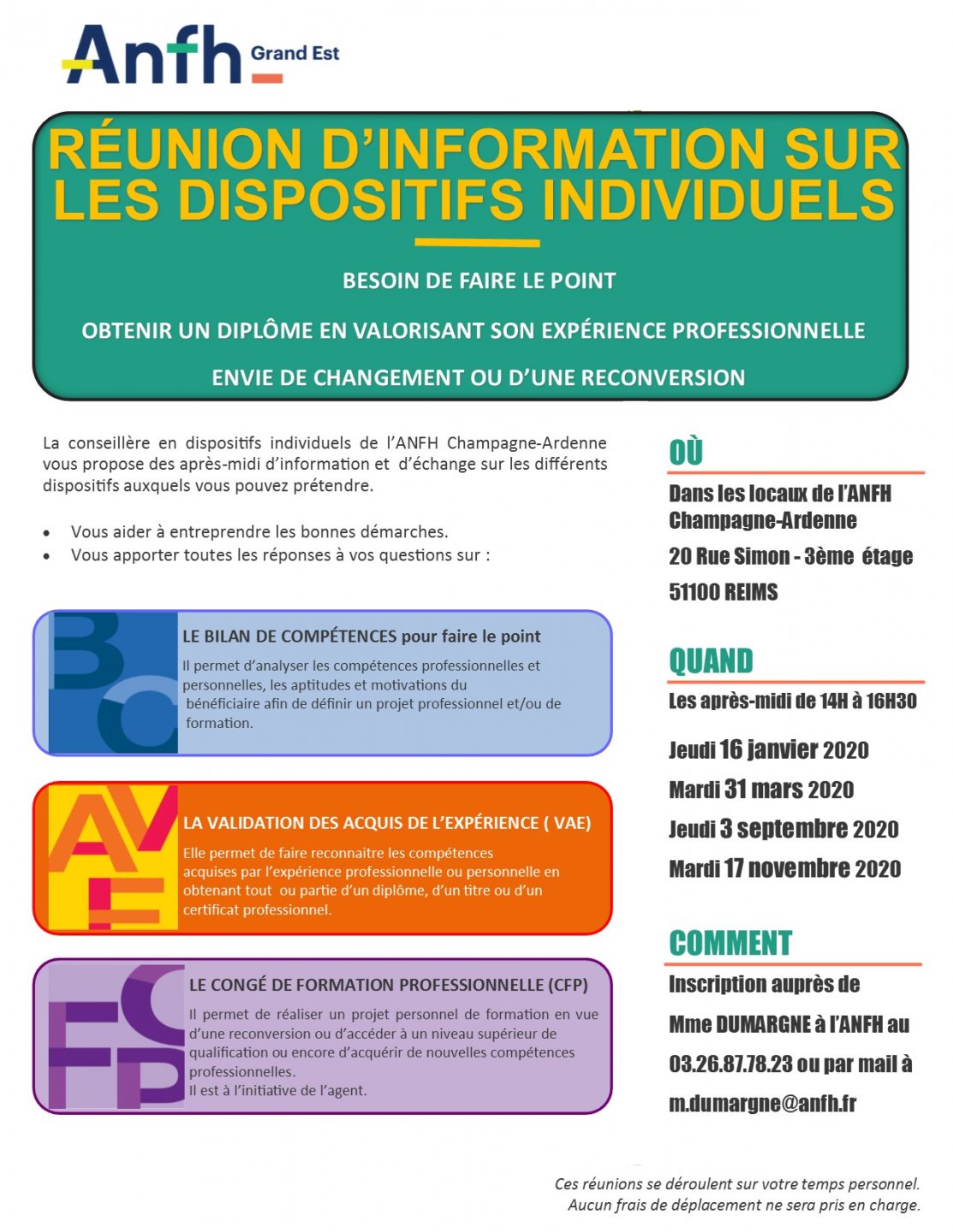 Les réunions d'information sur les 3 dispositifs CFP, Bilan de Compétences et Congé VAE | ANFH