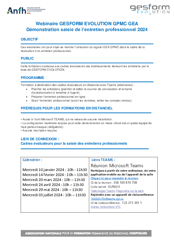 Programme webinaire CADRES GE GPMC | ANFH
