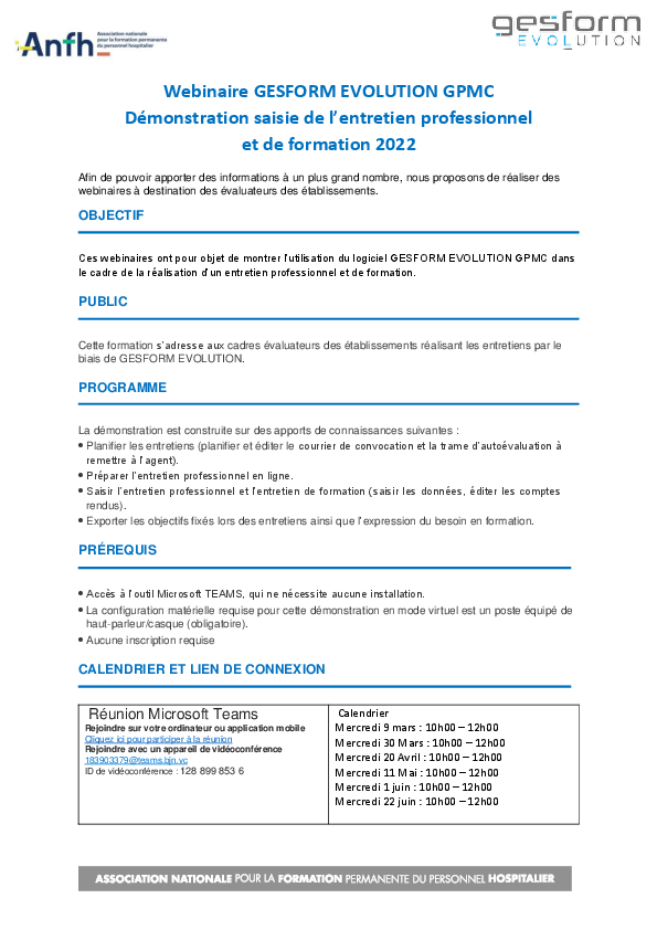 Webinaire - Programme | ANFH